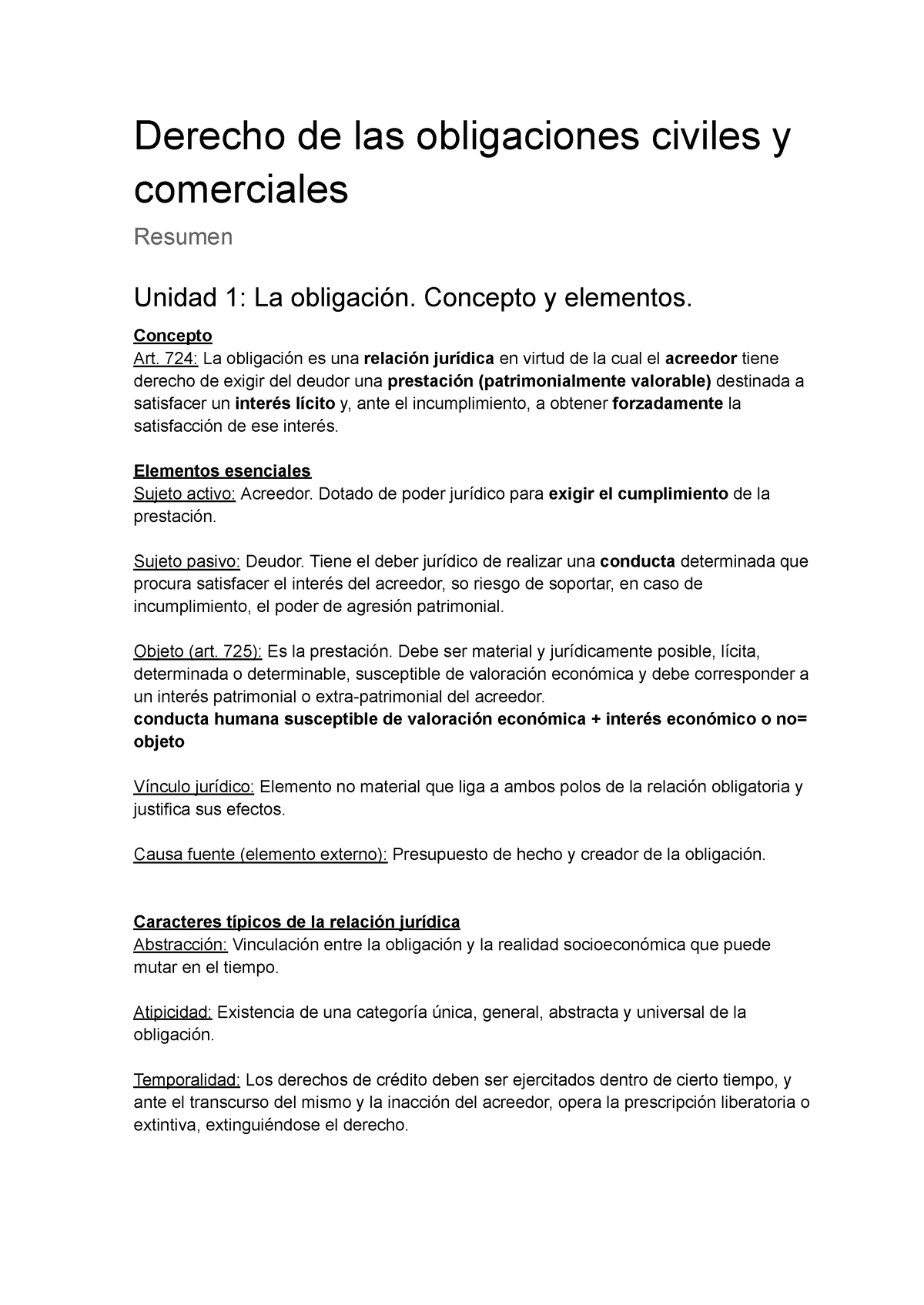 Obligaciones Primer Parcial Derecho De Las Obligaciones Civiles Y