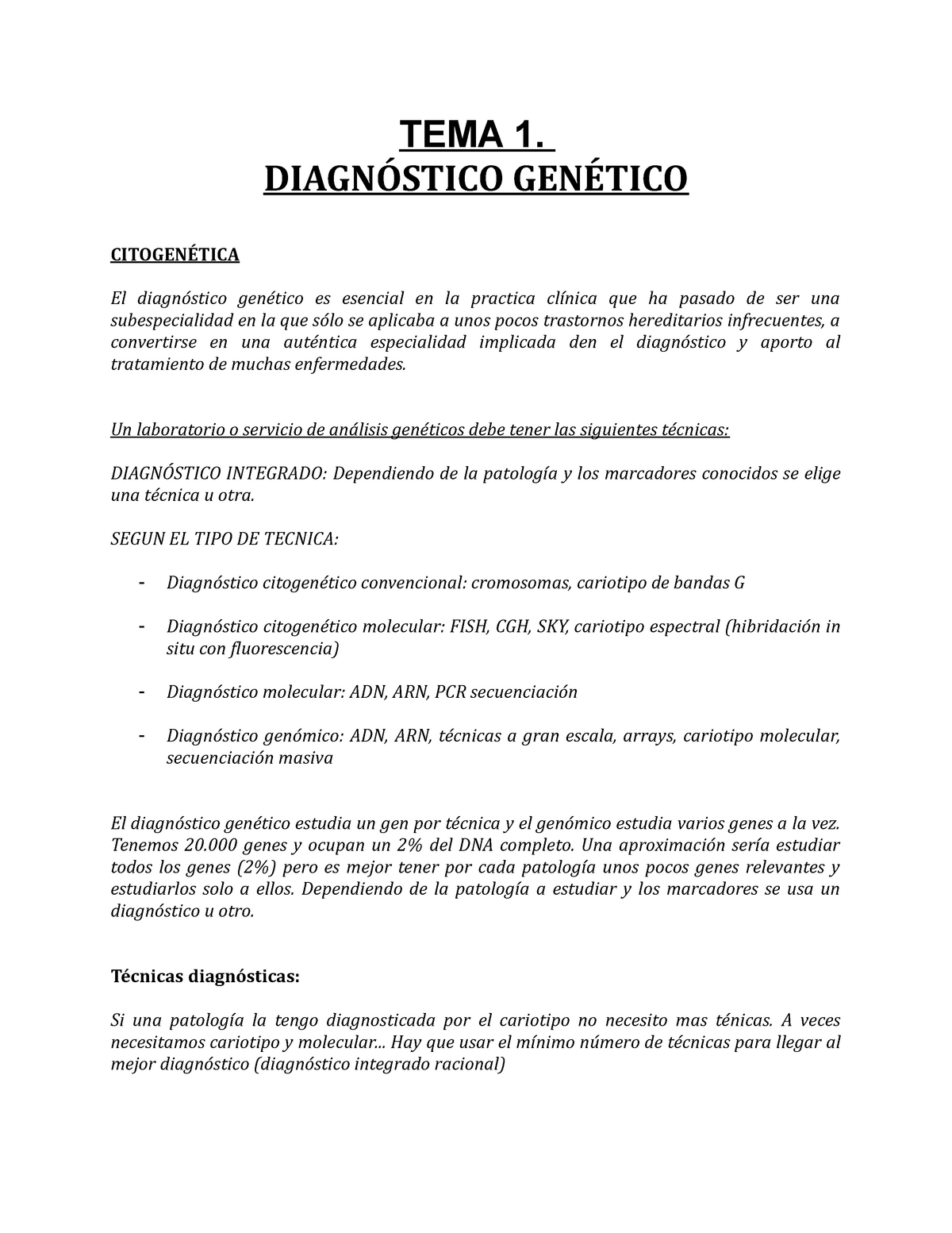 Tema 1 Tema 1 DiagnÓstico GenÉtico CitogenÉtica El Diagnóstico