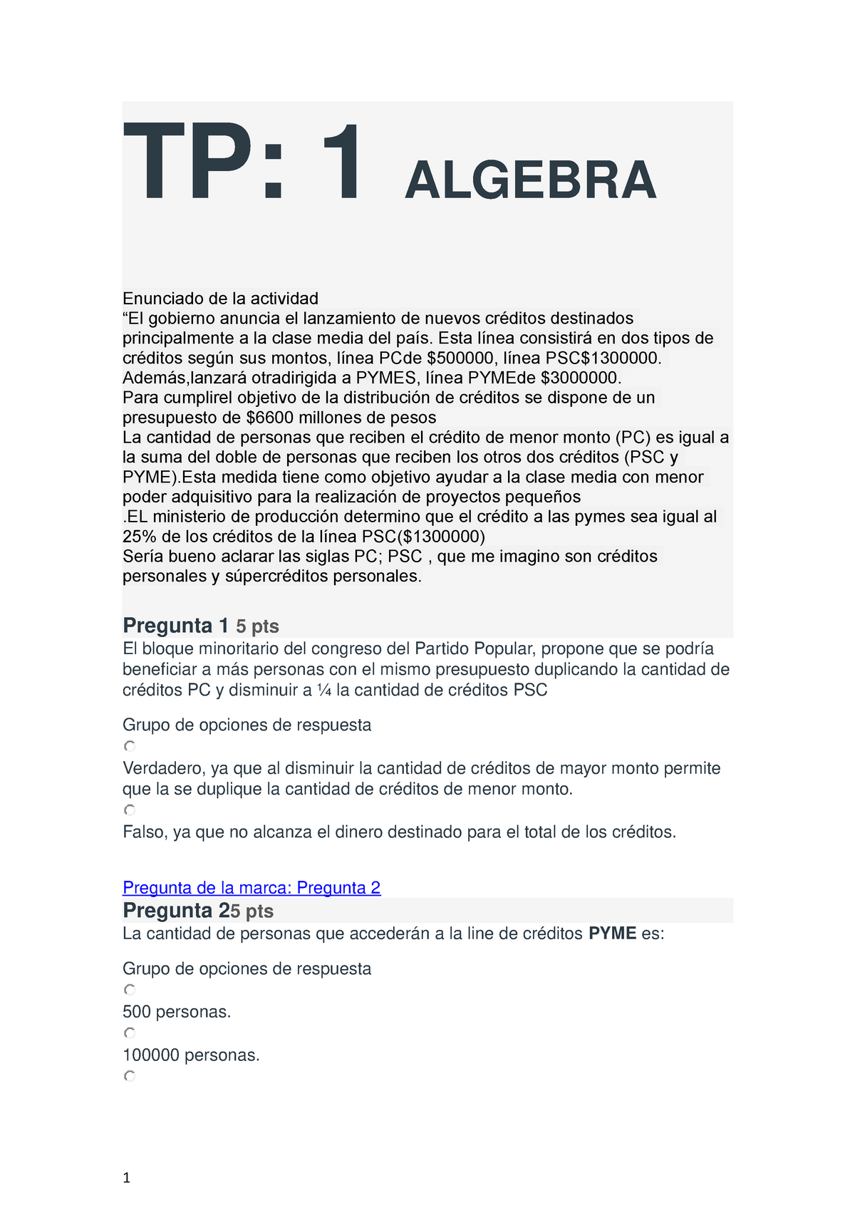 Trabajo Practico De Algebra Numero 1 Herramientas Matematicas Tp 1