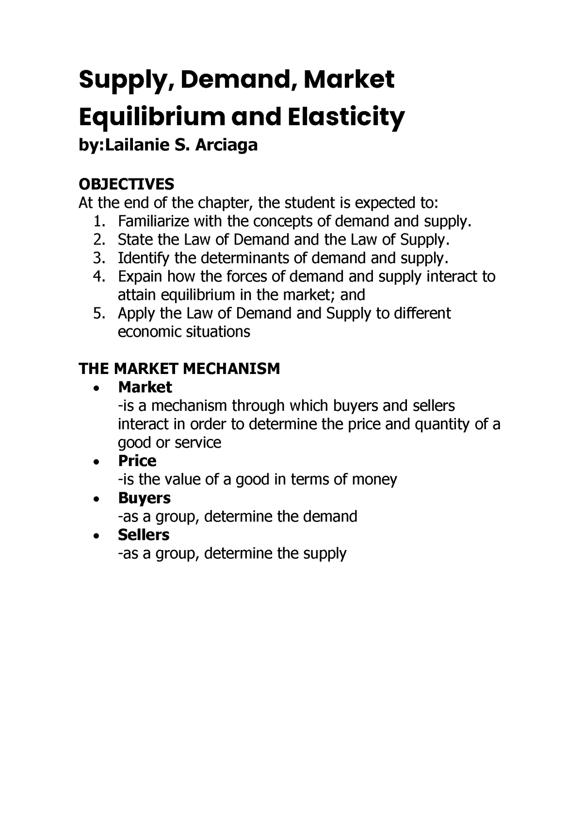 Supply Demand Market Equilibrium And Elasticity Lecture Supply