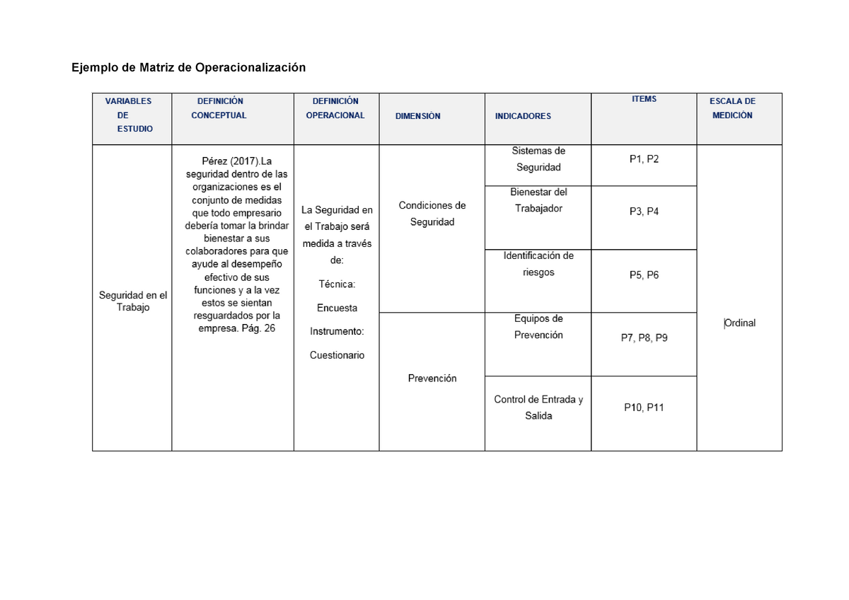 Operacionalizacion De Variables Metodologia Matrices