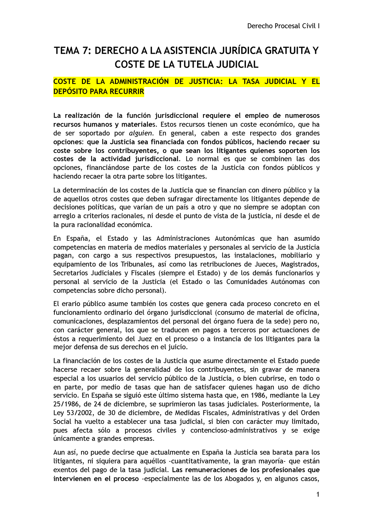 Tema 7 Apuntes Tema 7 Tema 7 Derecho A La Asistencia JurÍdica