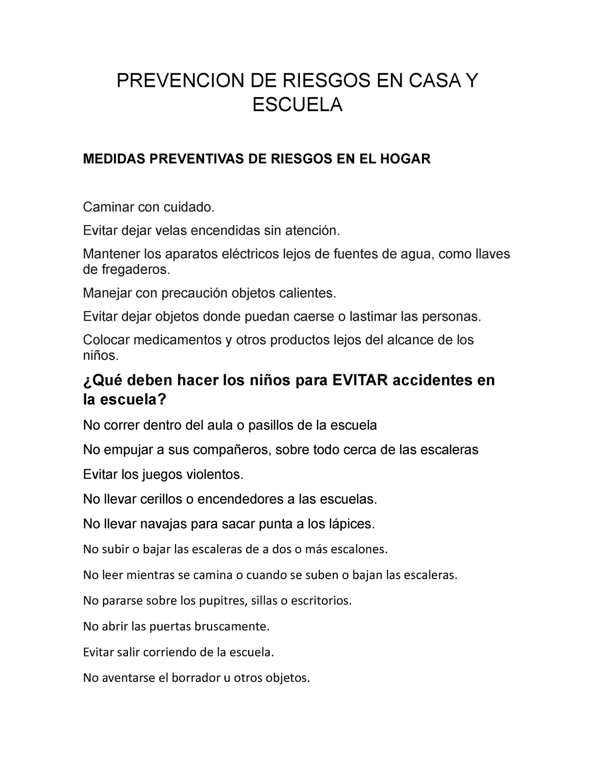 Prevencion De Riesgos En Casa Y Escuela Prevencion De Riesgos En Casa