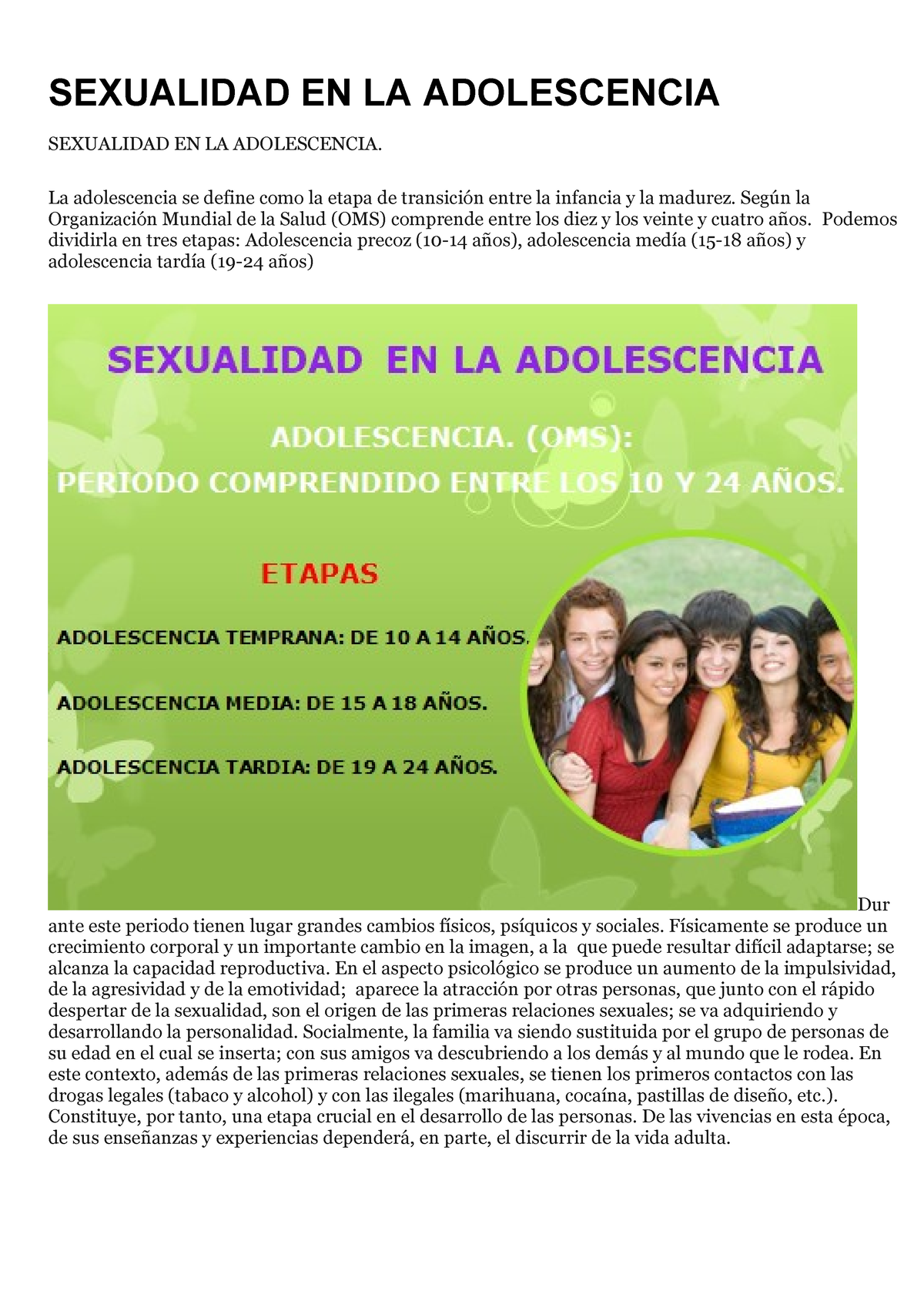 Sexualidad En La Adolescencia Sexualidad En La Adolescencia