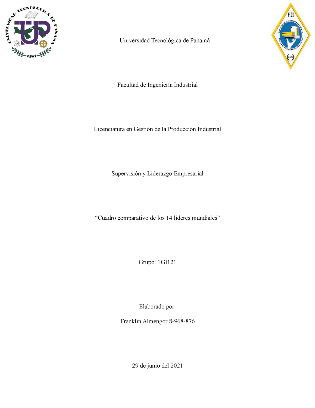 Cuadro Comparativo De Los 14 Líderes Universidad Tecnológica De