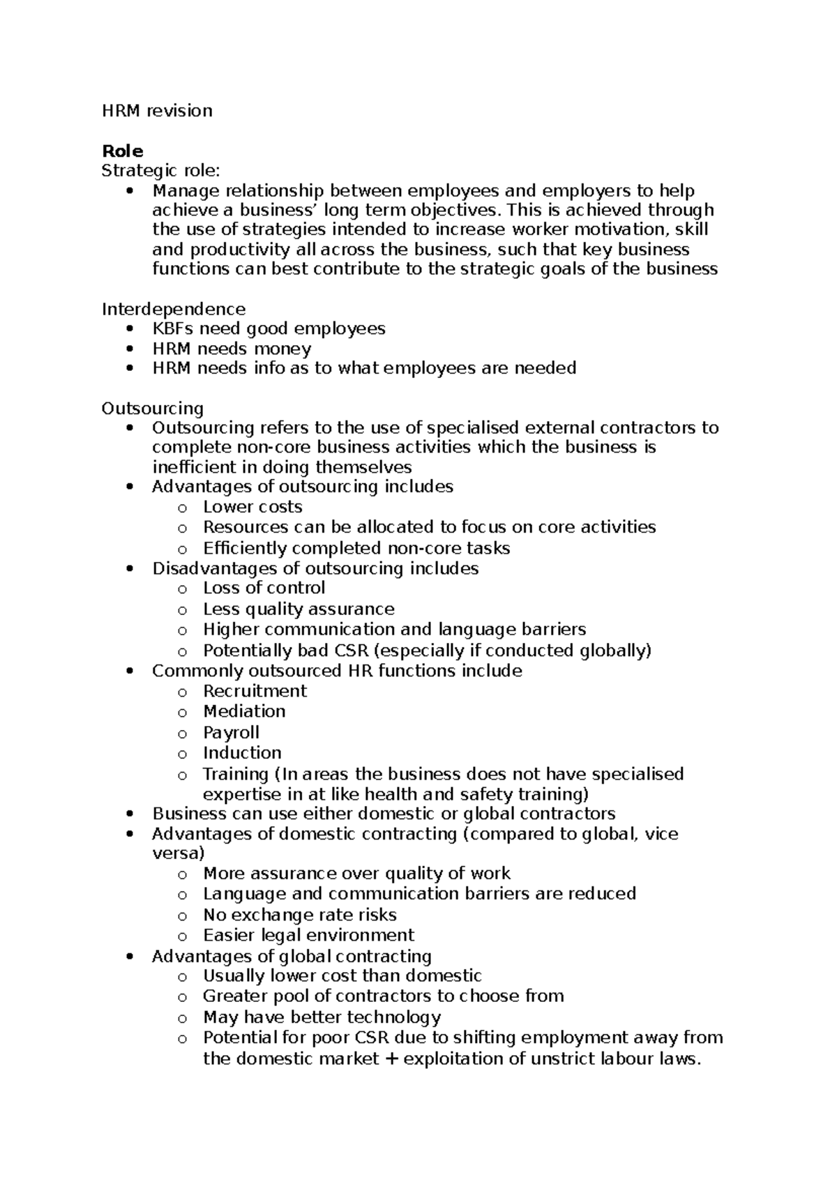 Hrm Revision Hrm Notes Hrm Revision Role Strategic Role Manage