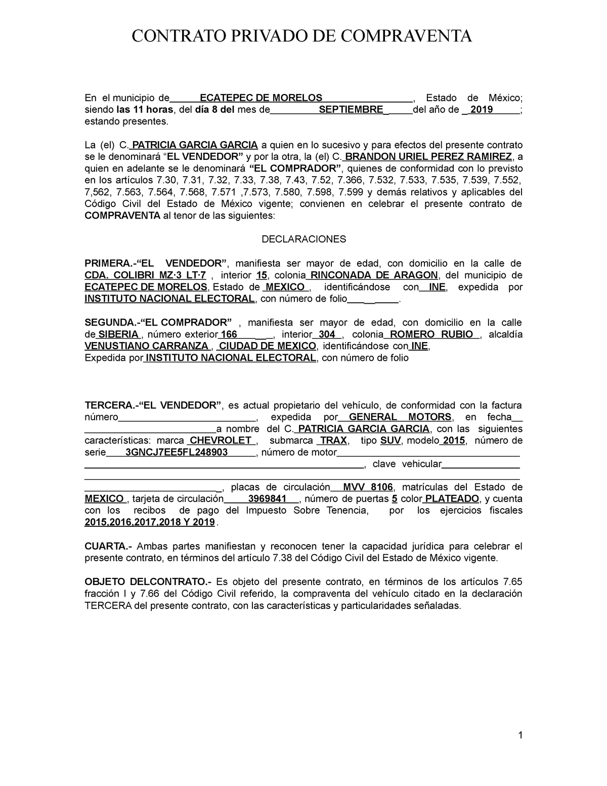 Contrato Privado De Compraventa 2 1 Contrato Privado De Compraventa