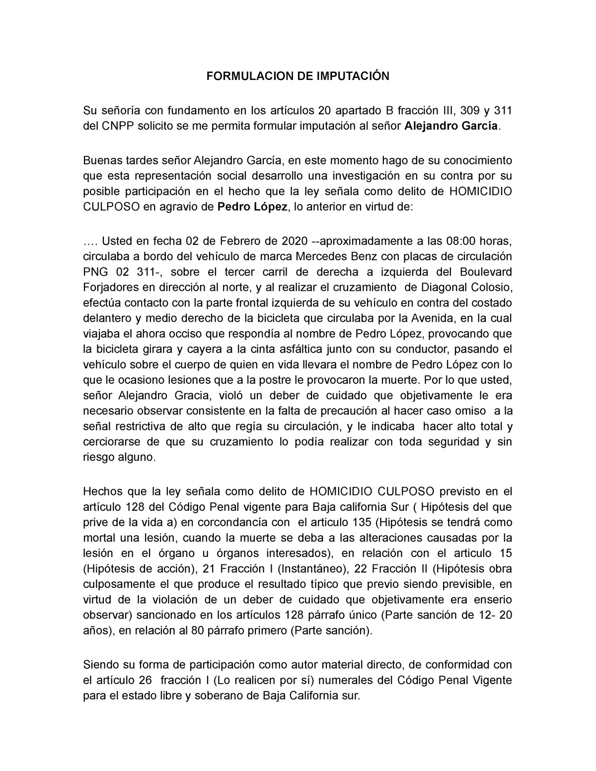 Ejemplo De Formulación De Imputación En Audiencia Inicial Derecho