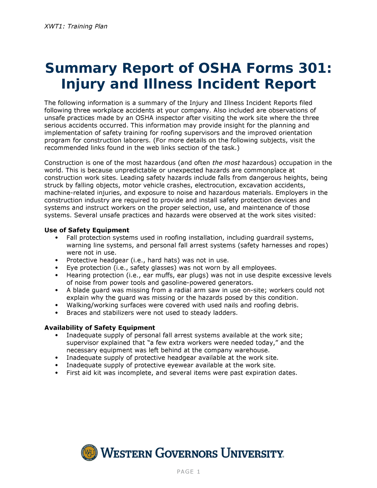 Osha Incident Report Sv4 Xwt1 Training Plan Summary Report Of Osha