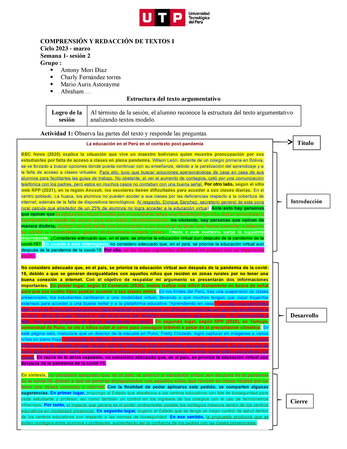 S01 S2 Estructura Del Texto Argumentativo ComprensiÓn Y RedacciÓn De