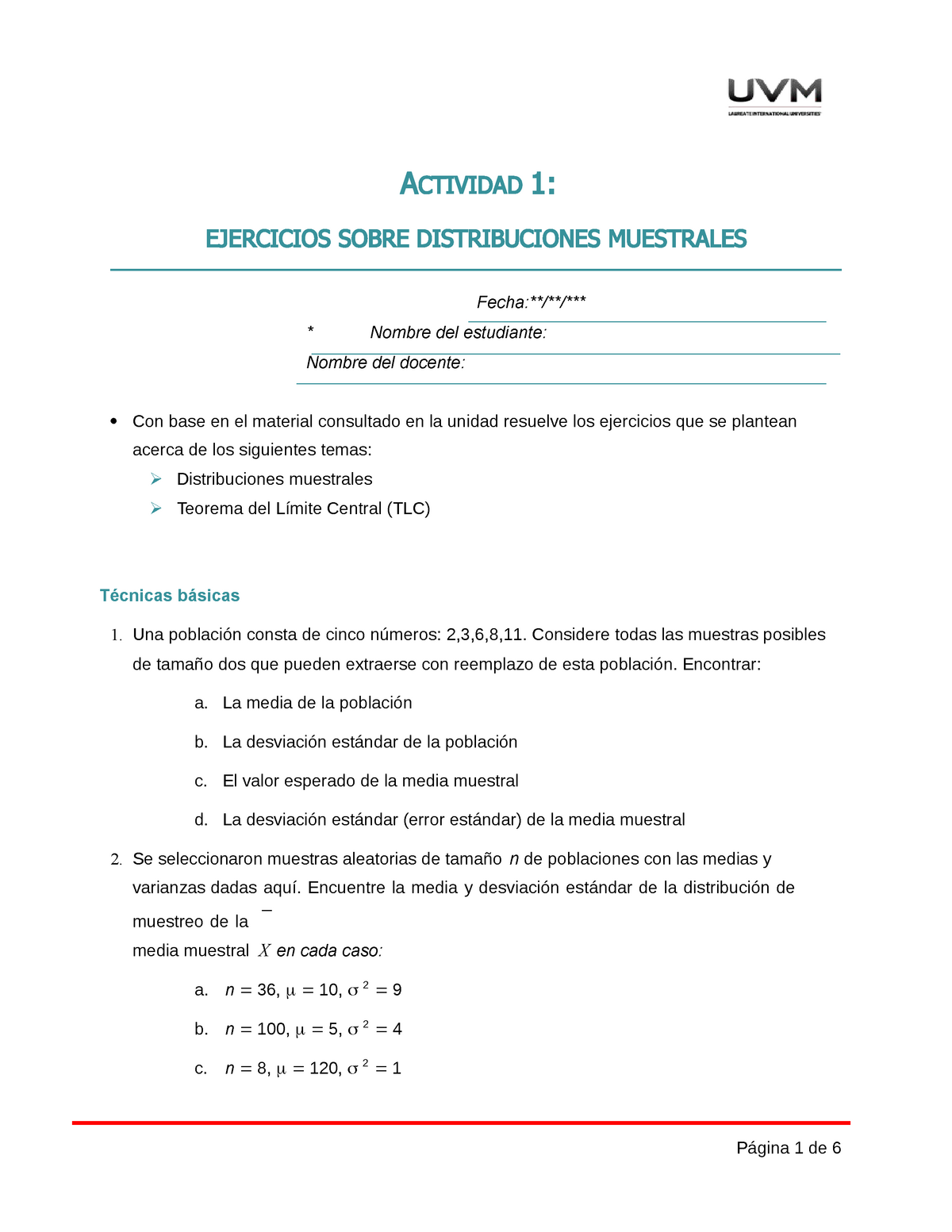 Ejercicios 1 De Estadistica Inferencial De La Universidad Del Valle De