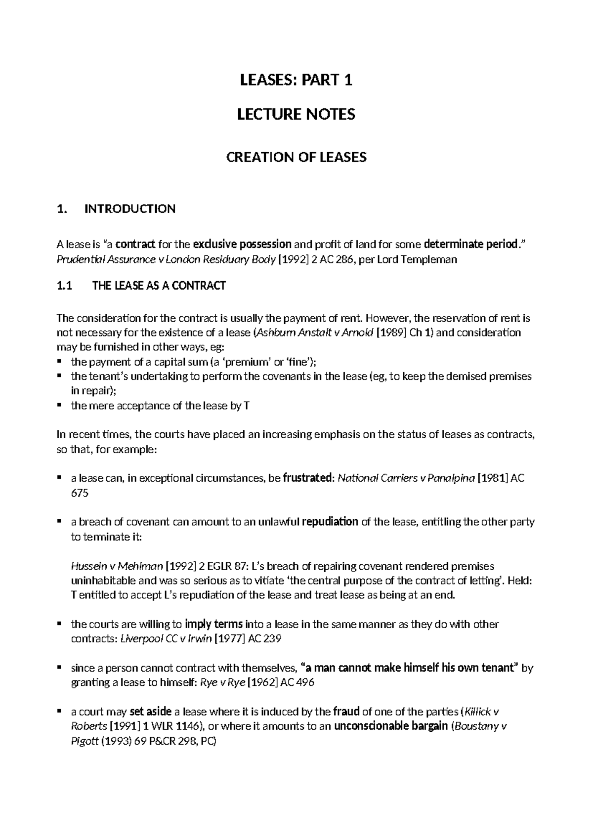 22leases Part 1 Lecture Notes Leases Part 1 Lecture Notes Creation