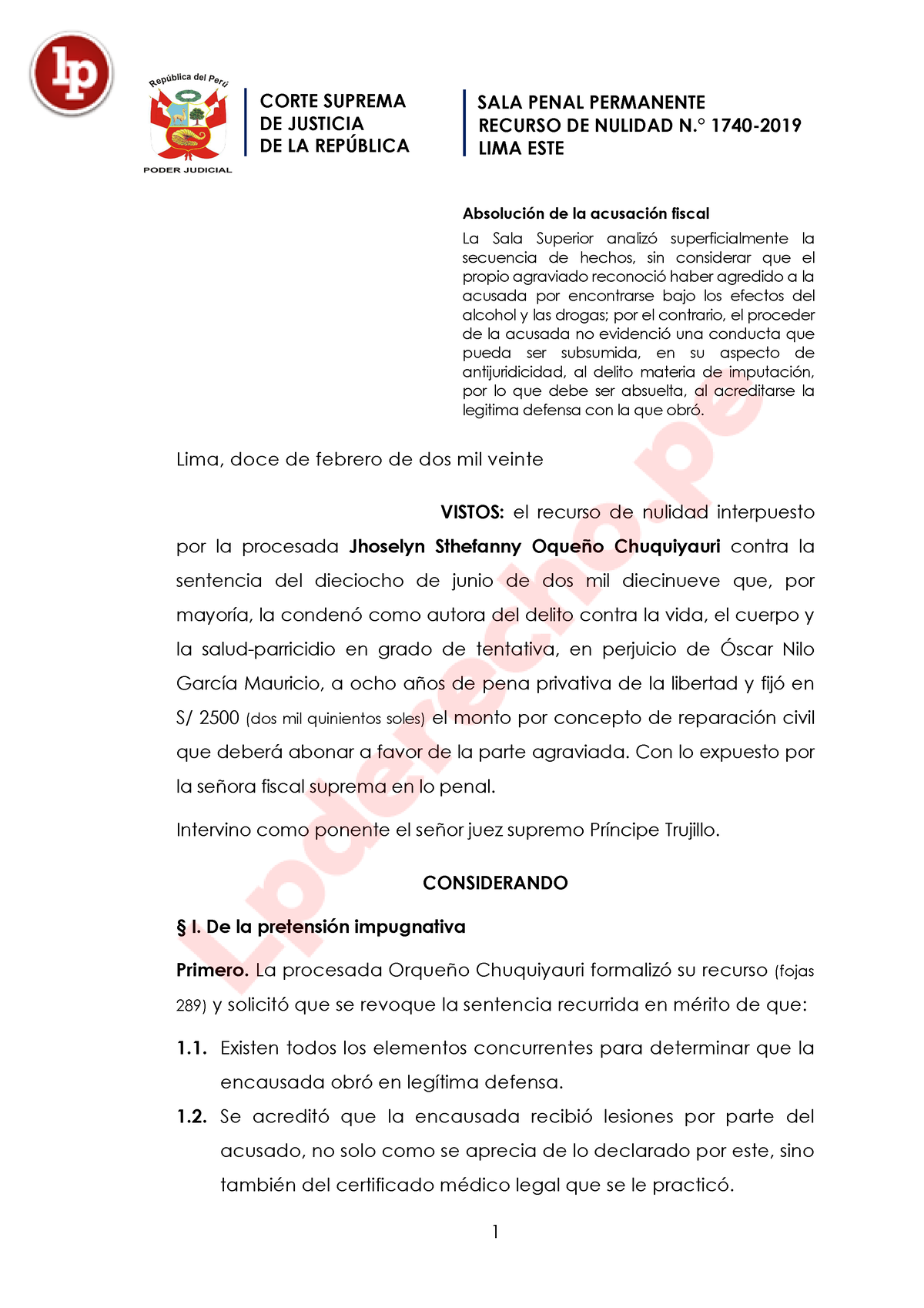 Recurso De Nulidad 1740 2019 Lima Este Lp De Justicia De La RepÚblica