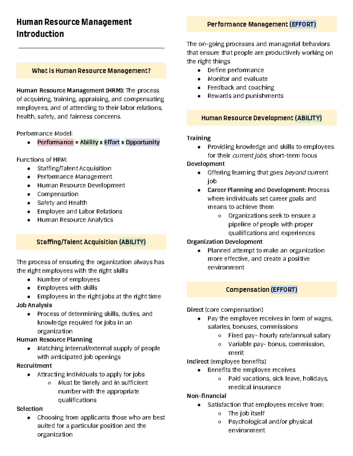 Obhr 3330 Notes 1 Hrm Introduction Human Resource Management