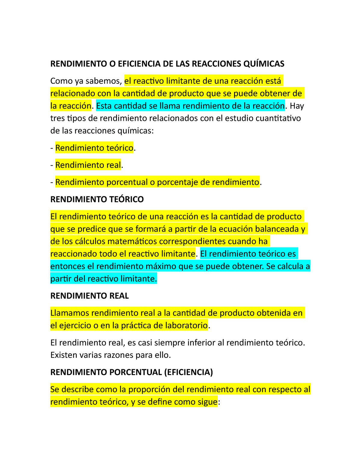 20 Rendimiento O Eficiencia De Las Reacciones Químicas Rendimiento O