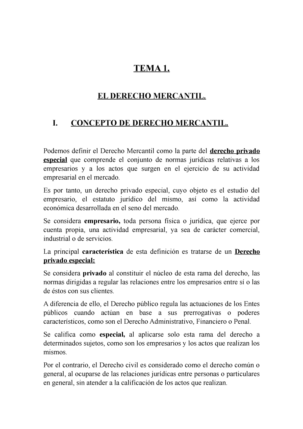 Tema 1 Derecho Mercantil Tema 1 El Derecho Mercantil I Concepto De