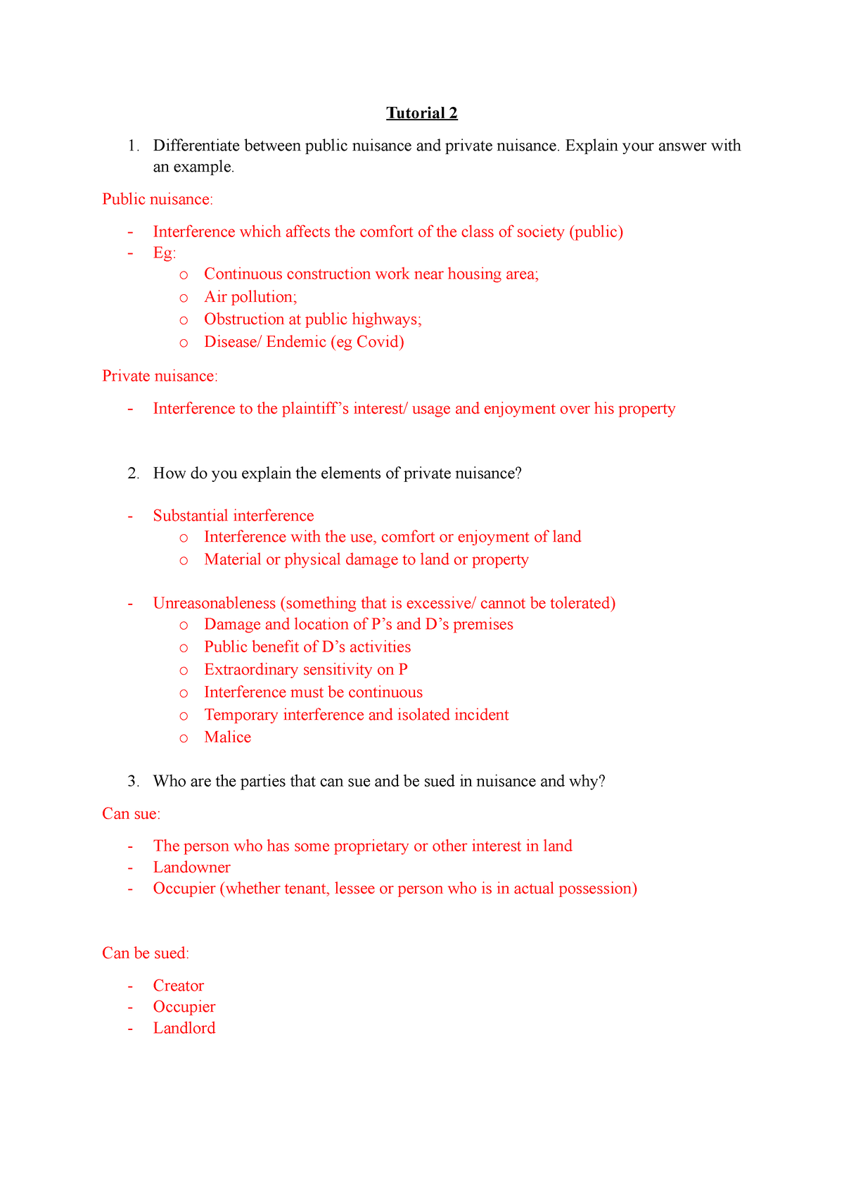 Tutorial 2 Done 1 Differentiate Between Public Nuisance And