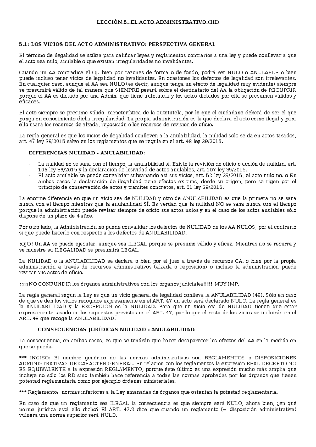 Tema 5 Mio LecciÓn 5 El Acto Administrativo Iii 5 Los Vicios Del