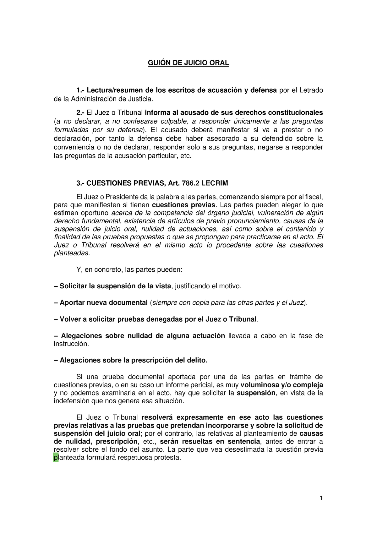 Juicio Oral 1 GuiÓn De Juicio Oral 1 Lecturaresumen De Los