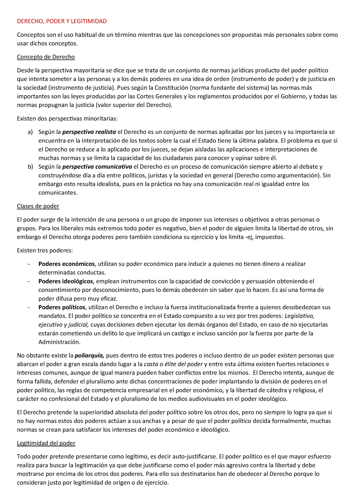 Derecho Capitulo 1 Apuntes 1 Derecho Poder Y Legitimidad Conceptos