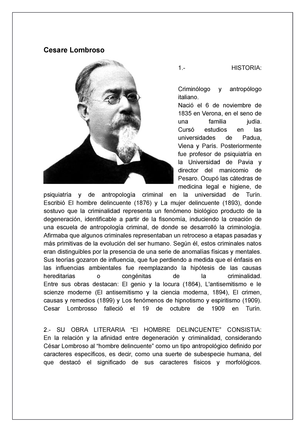 Cesare Lombroso Biografia De Cessare Lombrosso Cesare Lombroso 1