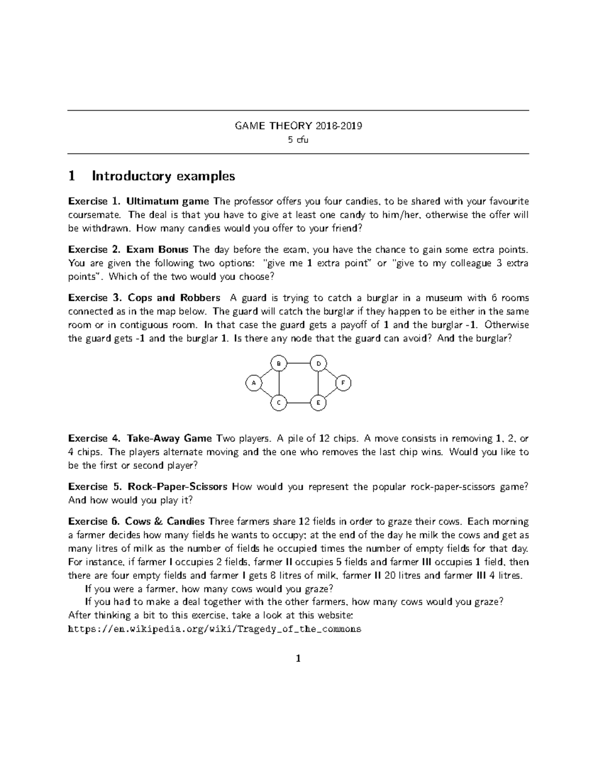 Week1 Introduction 1 Game Theory 2018 5 Cfu 1 Introductory Examples