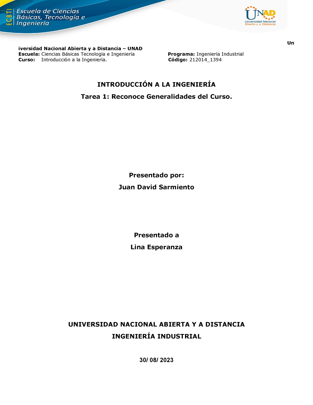 Introducion A La Ingenieria 2 Iversidad Nacional Abierta Y A