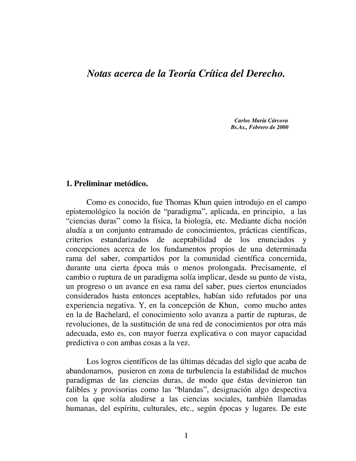 Carcova Notas Acerca De La Teorias Criticas Del Derecho Notas Acerca