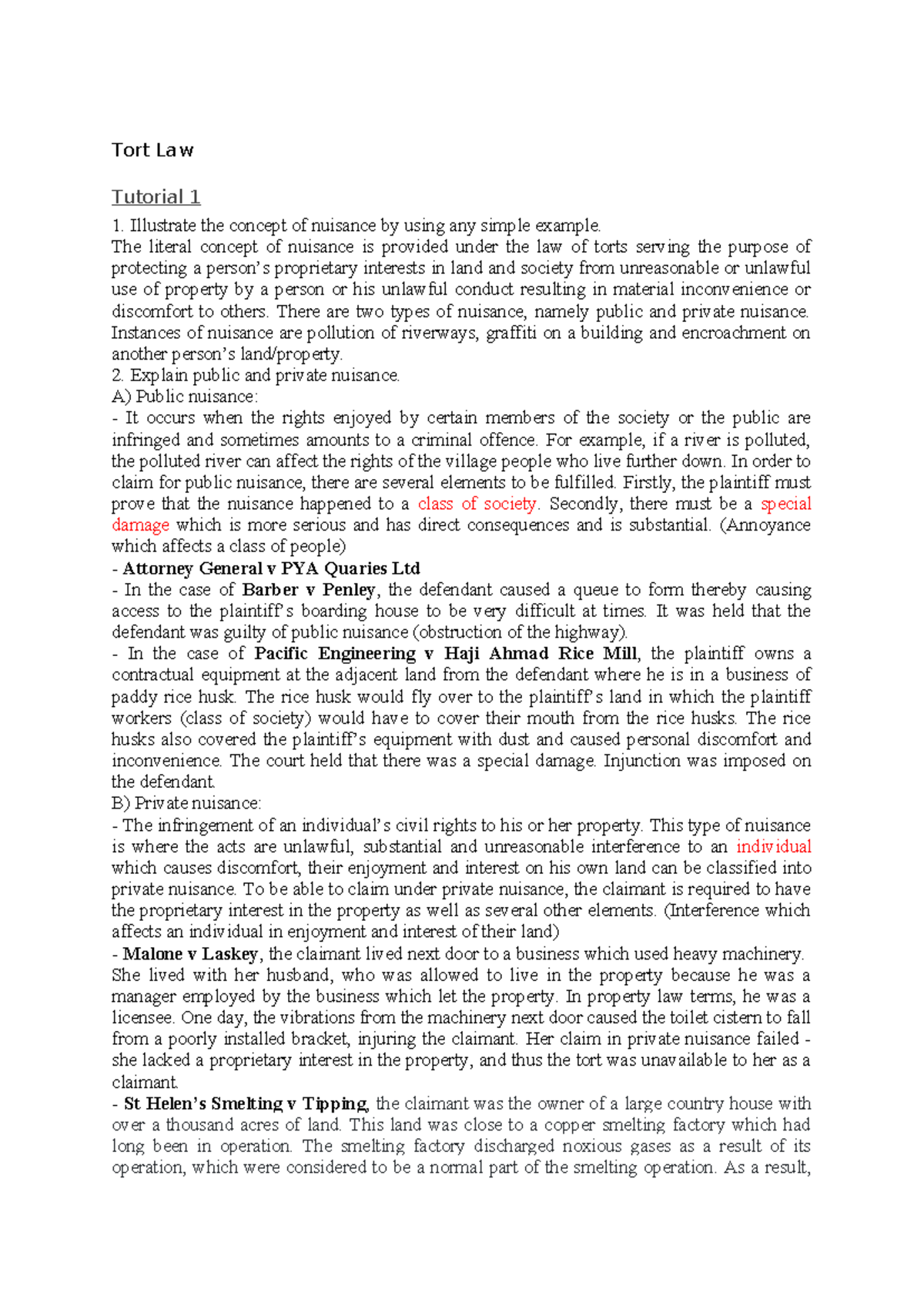 Tort Ii Tutorial 1 Tort Law Tutorial 1 Illustrate The Concept Of