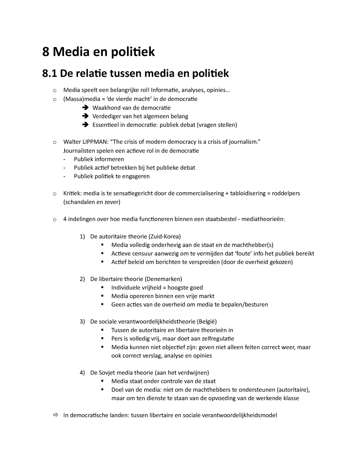 Samenvatting Politiek En Beleid H8 8 Media En Politiek 8 De Relatie