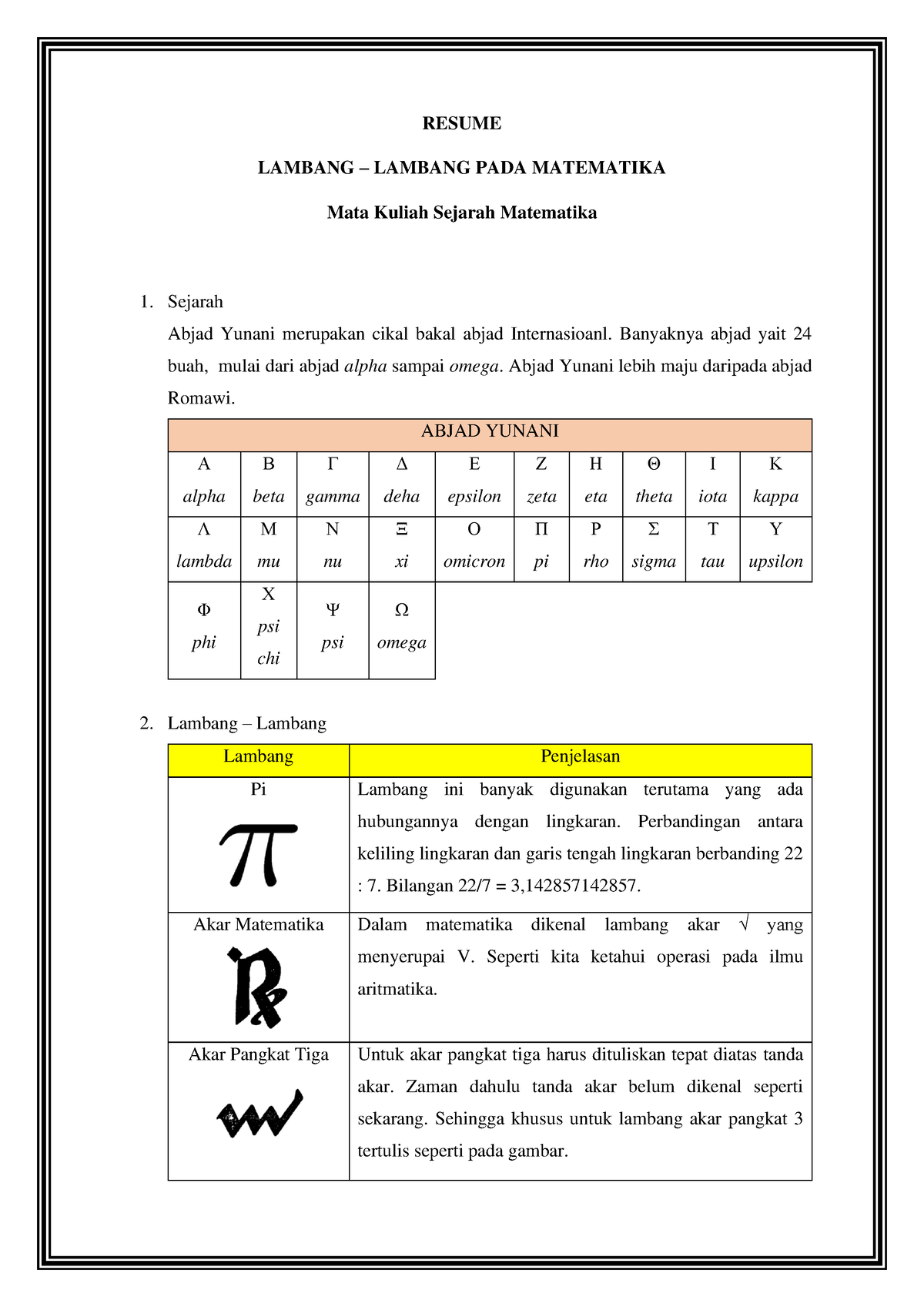 Lambang Lambang Pada Matematika Resume Lambang Lamban