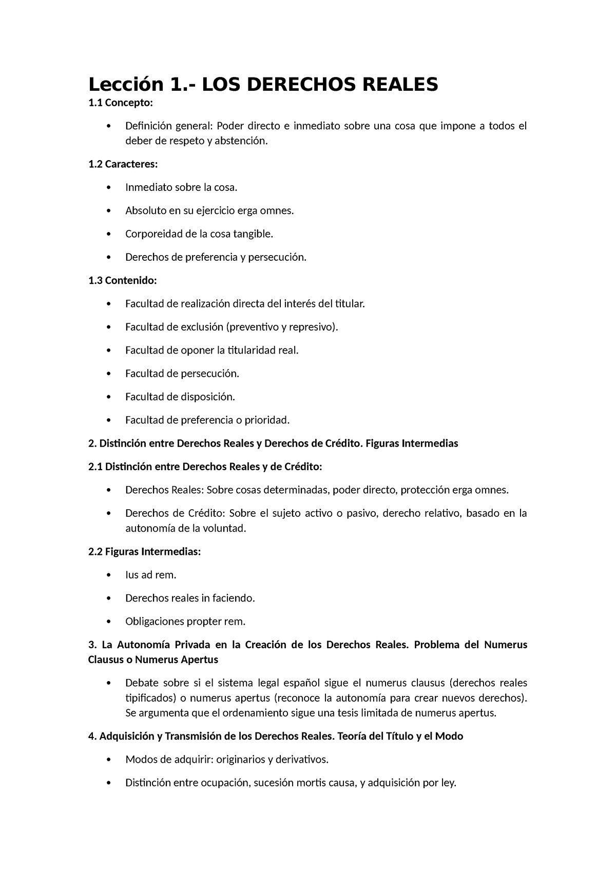 Resumen Reales Examen Practico Lección 1 Los Derechos Reales 1