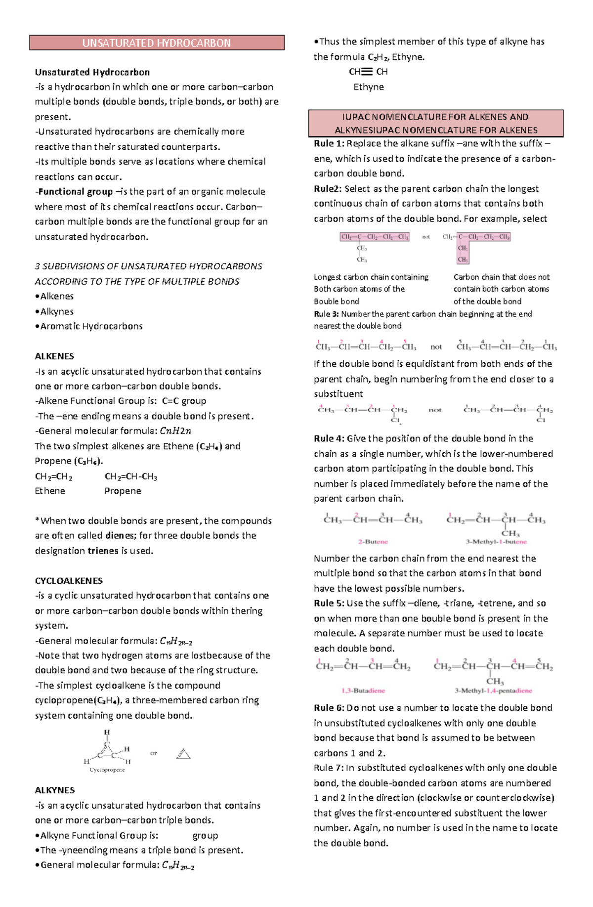 Chem Reviewer Alkenes And Alkynes Unsaturated Hydrocarbon Unsaturated