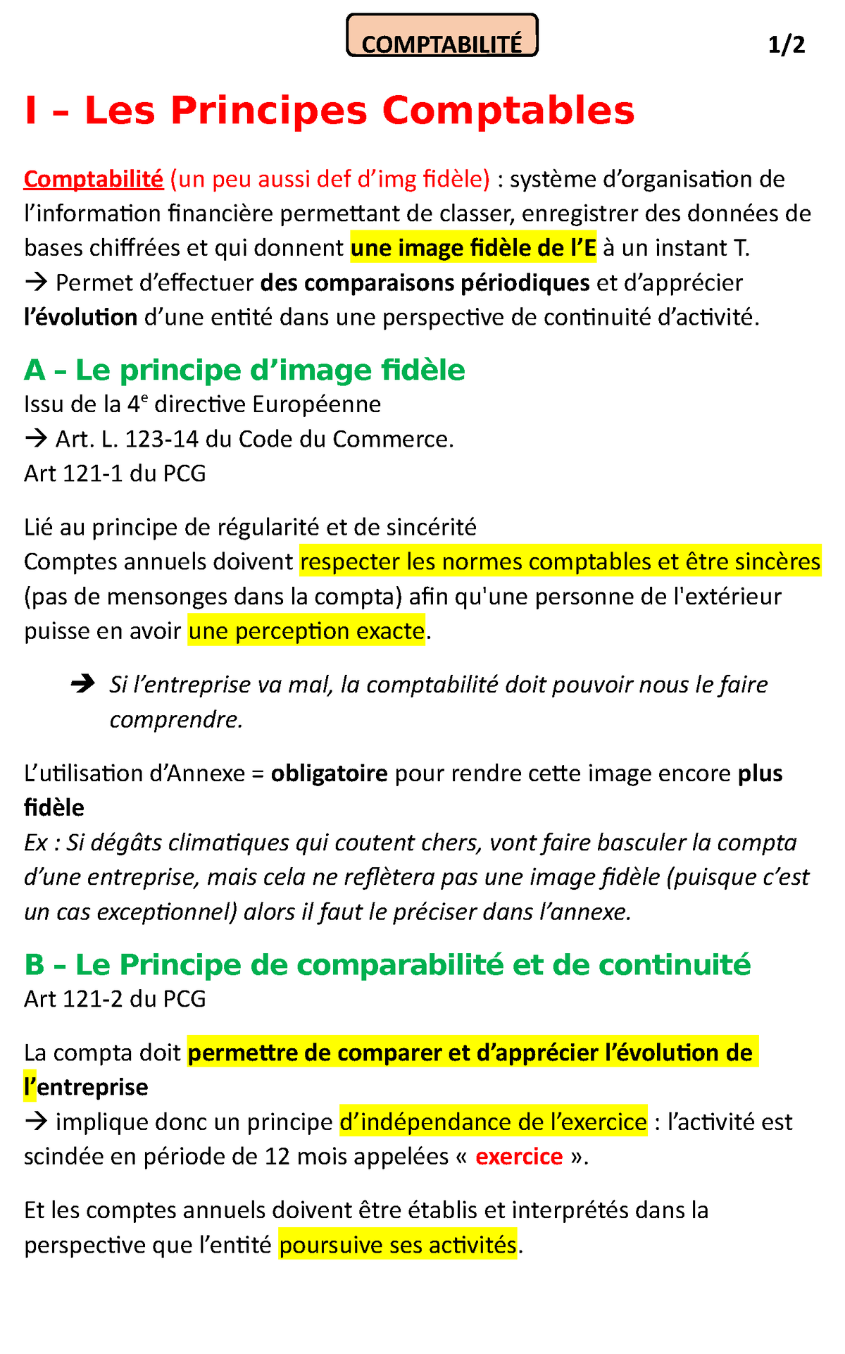 Les Principes Comptables Lea2 Comptabilité Générale Lorraine Studocu