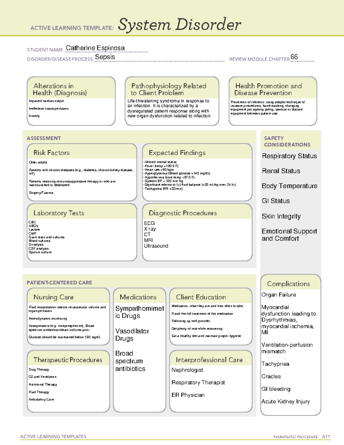 Sepsis System Disorder Template