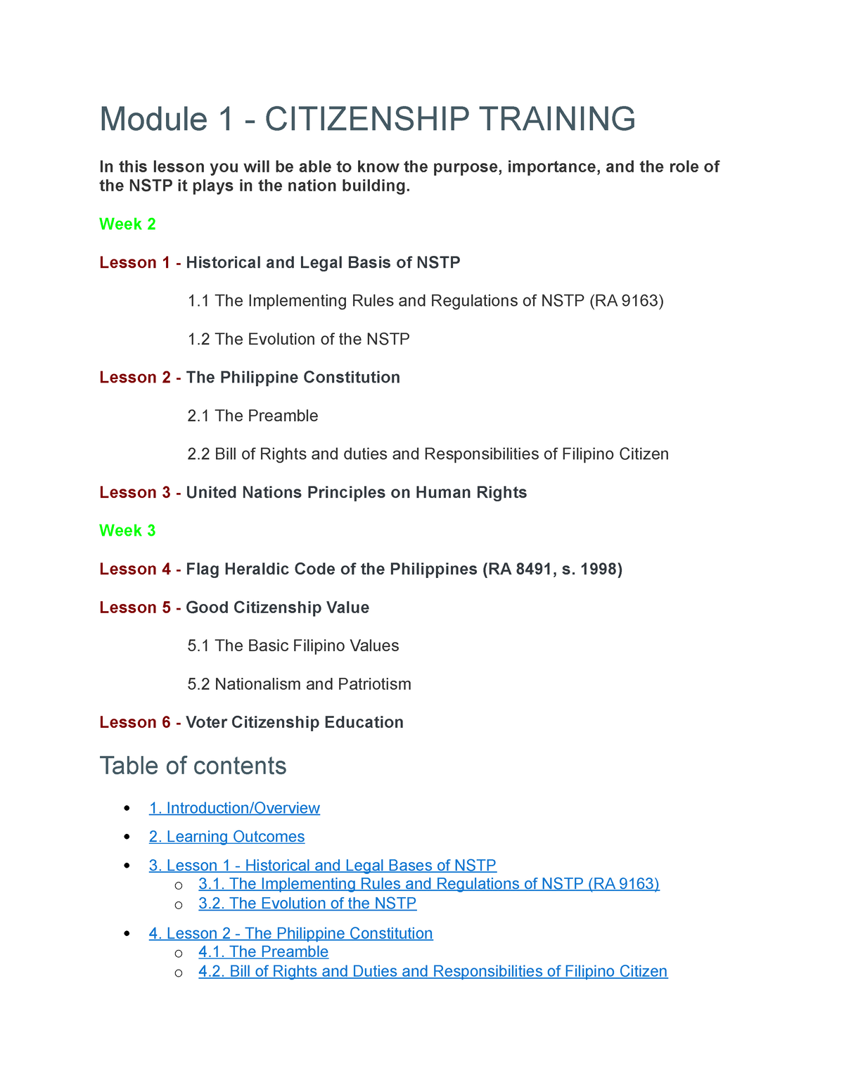 Nstp Module Nstp Module 1 Citizenship Training In This Lesson You