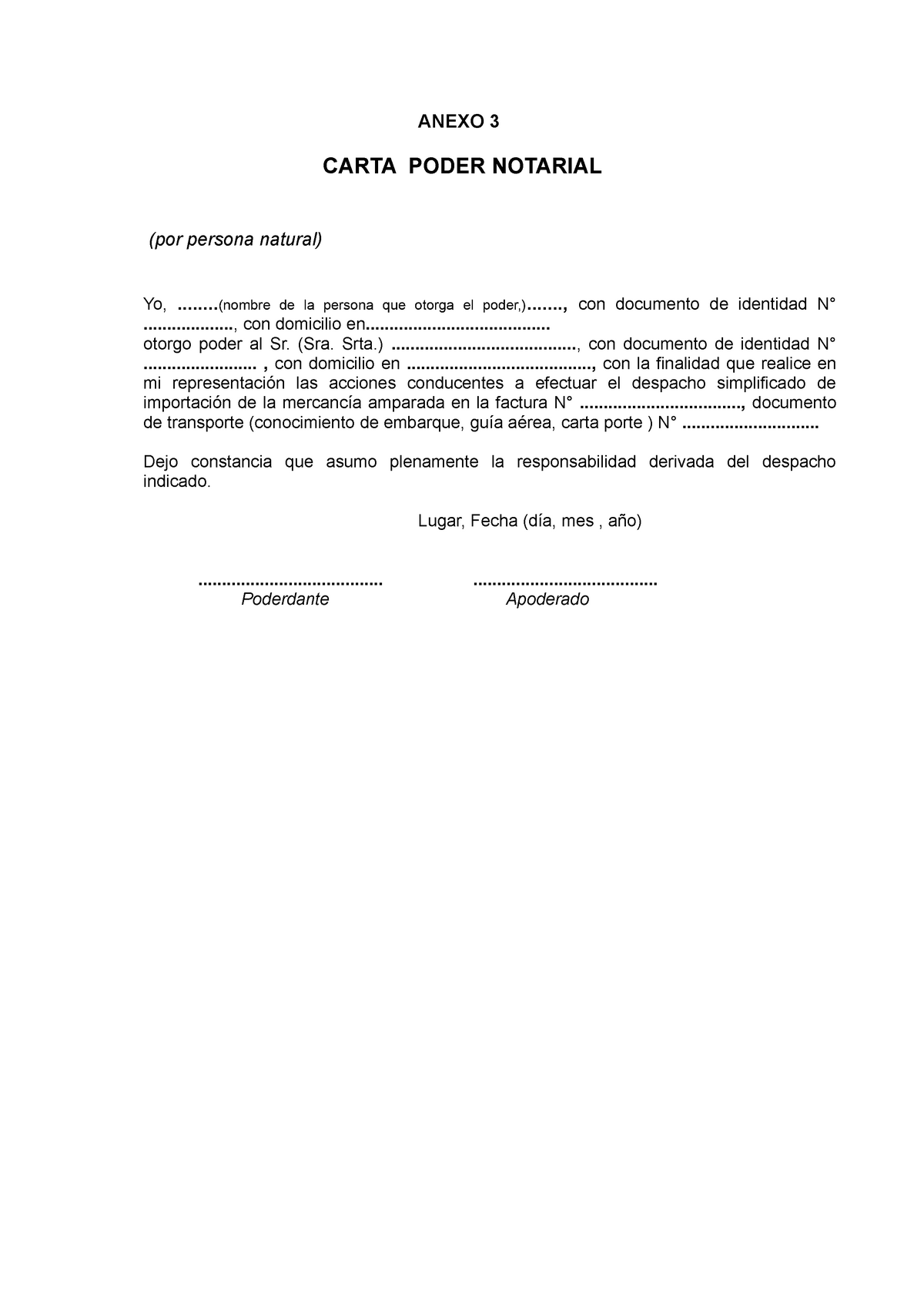 Anexo 3 Carta Poder Notarial Persona Natural Rsnaa 423 Anexo 3