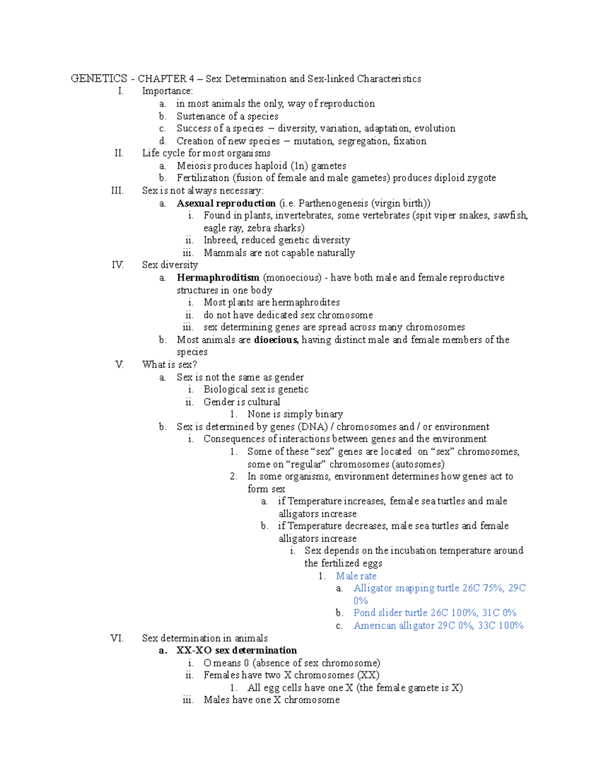 2021 Genetics Lecture Notes Week4 Genetics Chapter 4 Sex