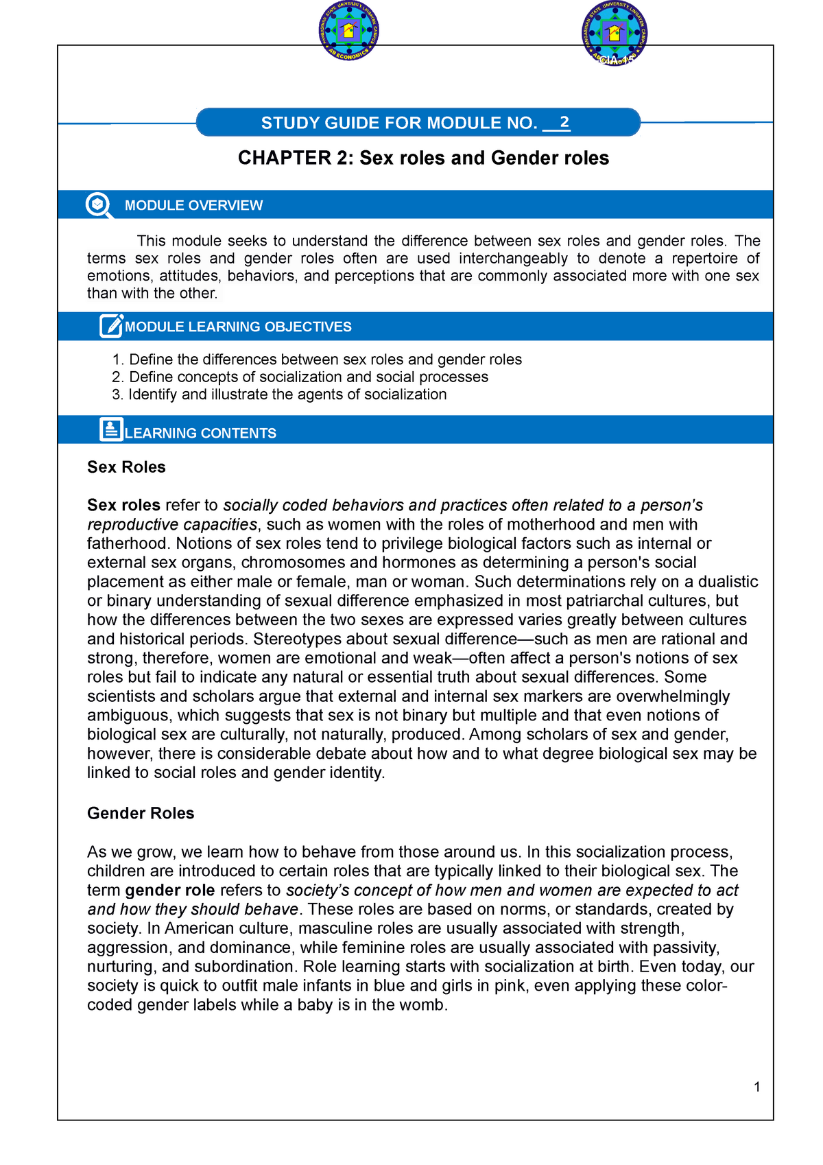 Sex Roles And Gender Roles The Terms Sex Roles And Gender Roles Often