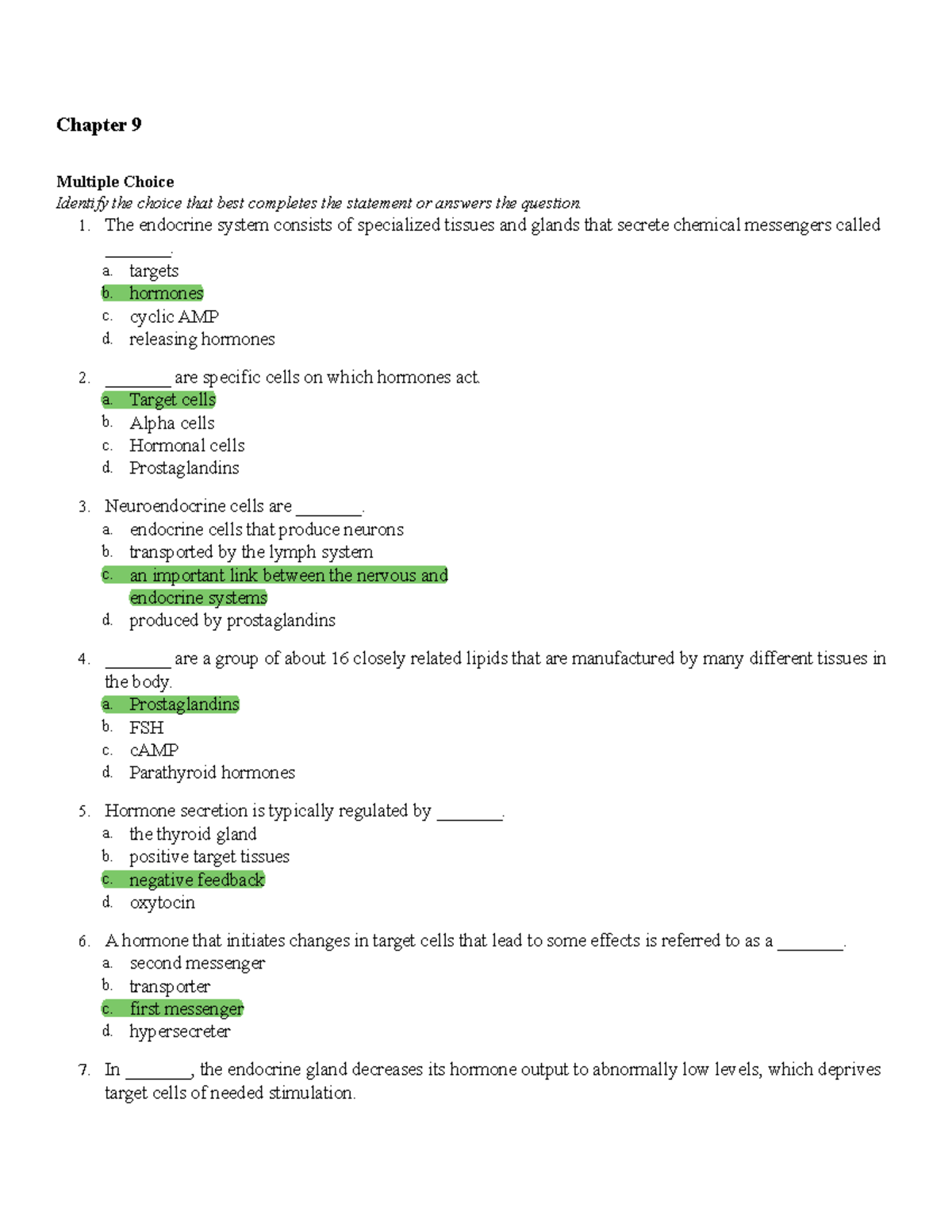 Chapter 9 Practice Questions Chapter 9 Multiple Choice Identify The