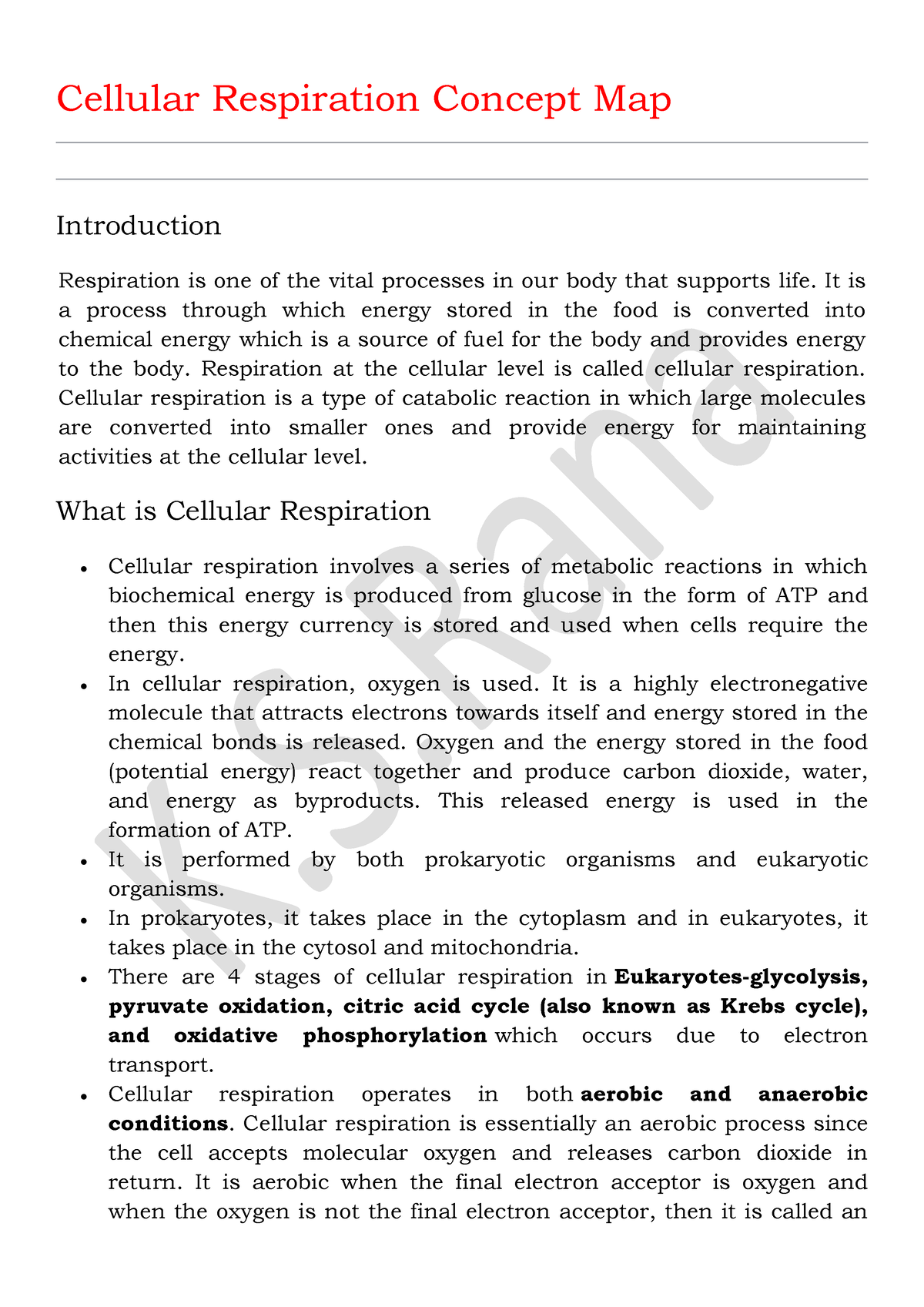 Cellular Respiration Concept Map Cellular Respiration Concept Map