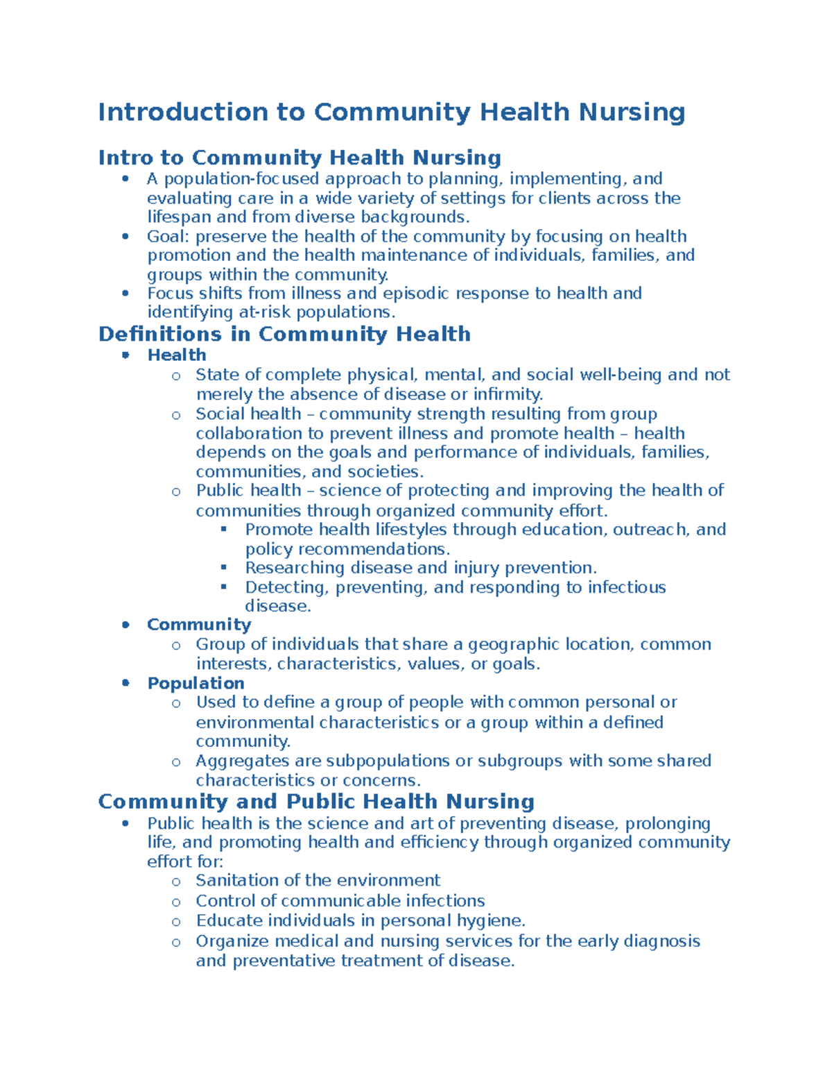 Edapt Week 1 Introduction To Community Health Nursing Intro To