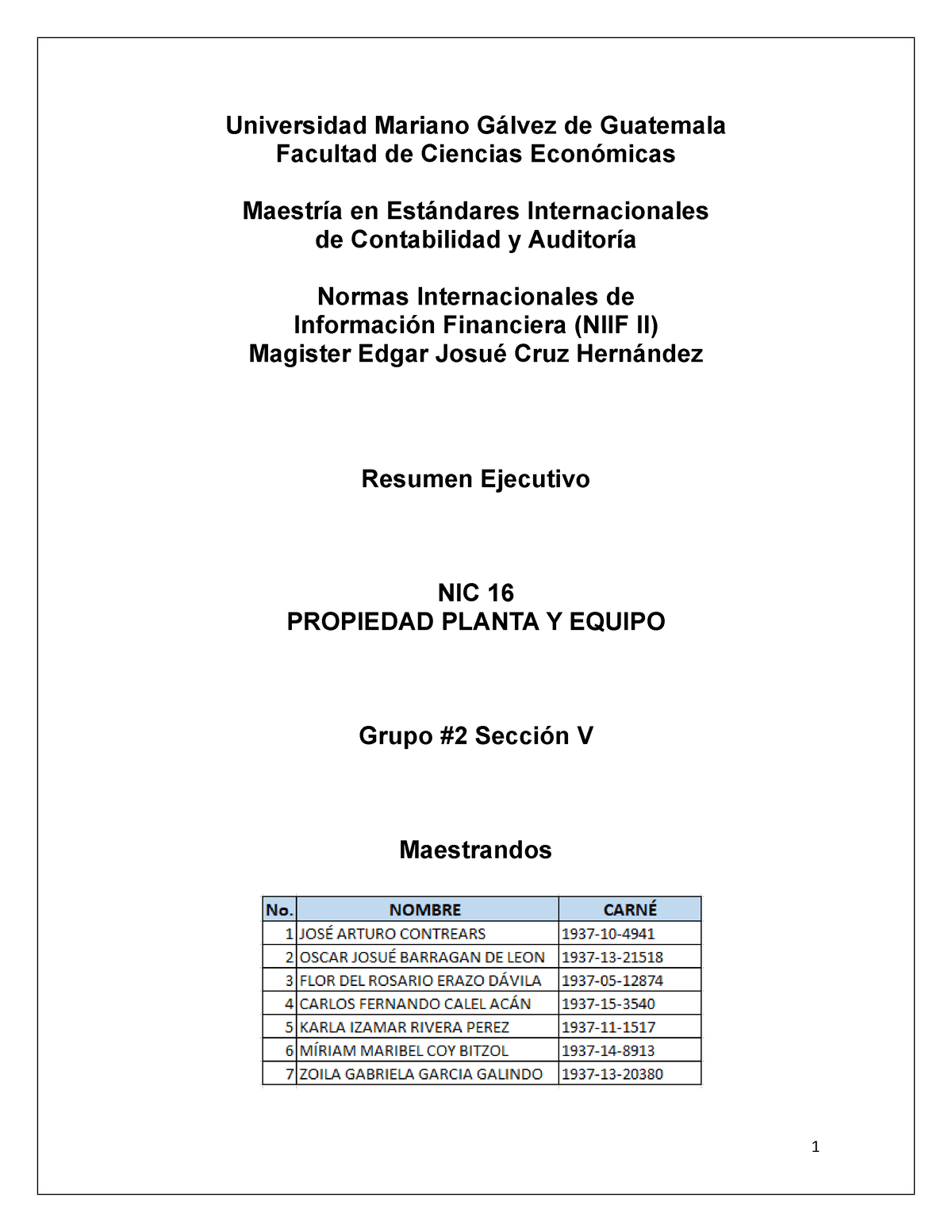 Nic 16 Y 23 Resumen Ejecutivo Grupo 2 Seccion V Universidad Mariano