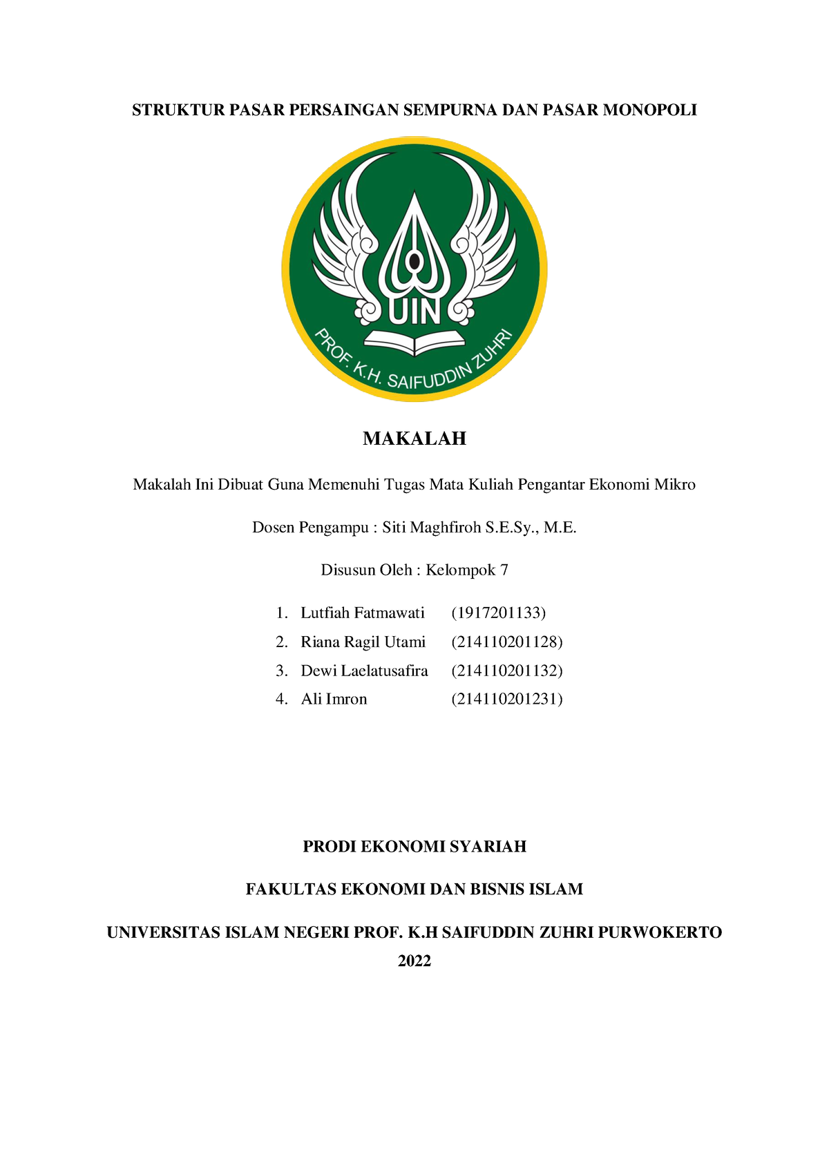 Makalah Kel 7 Eko Mikro Pasar Persaingan Sempurnda Dan Pasar Monopoli