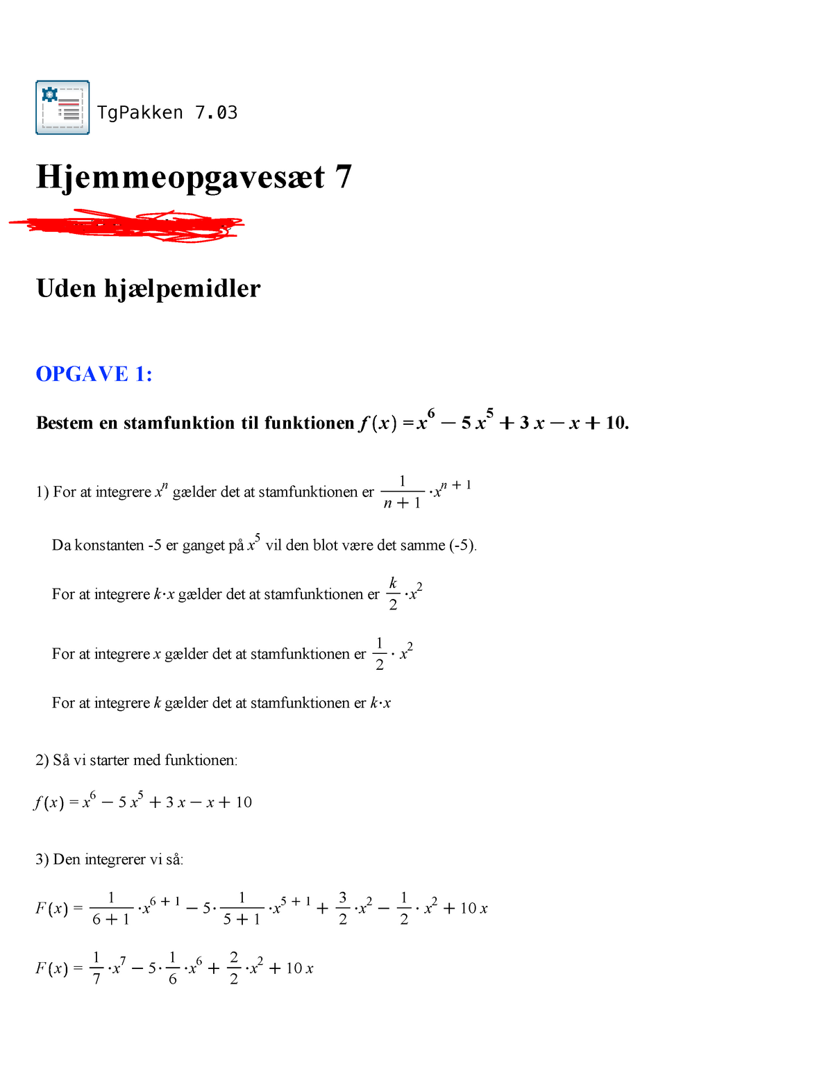 Matematik B Aflevering Tgpakken 7 7 Hjemmeopgavesæt 7 Anders