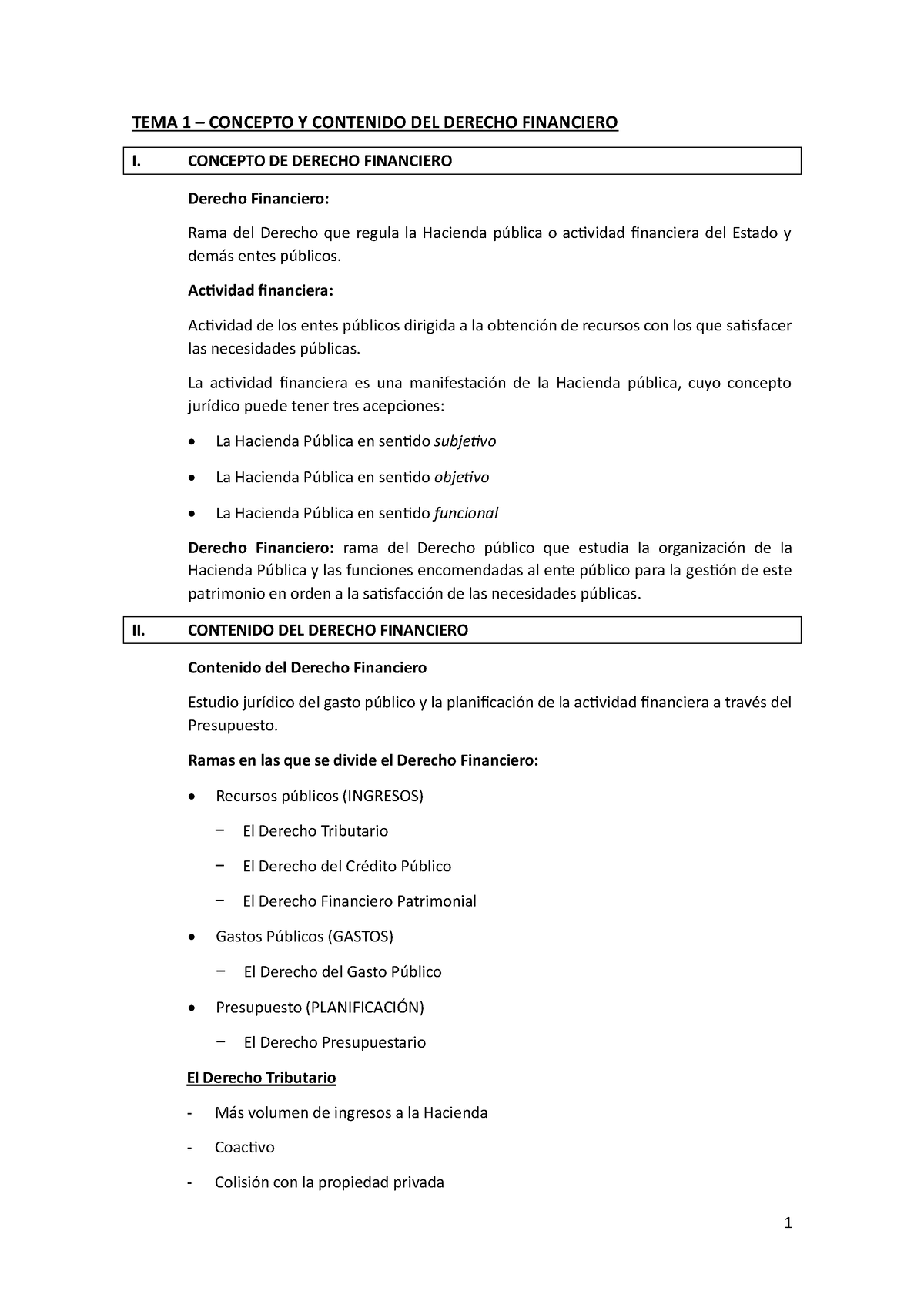 Tema 1 Tema 1 Derecho Financiero Y Tributario I Tema 1 Concepto