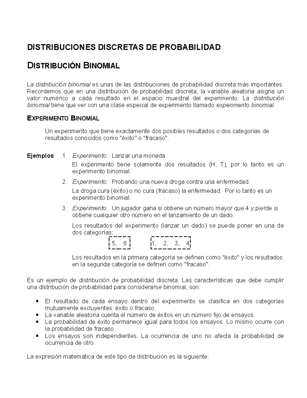 Resumen Distribuciones Discretas Distribuciones Discretas De