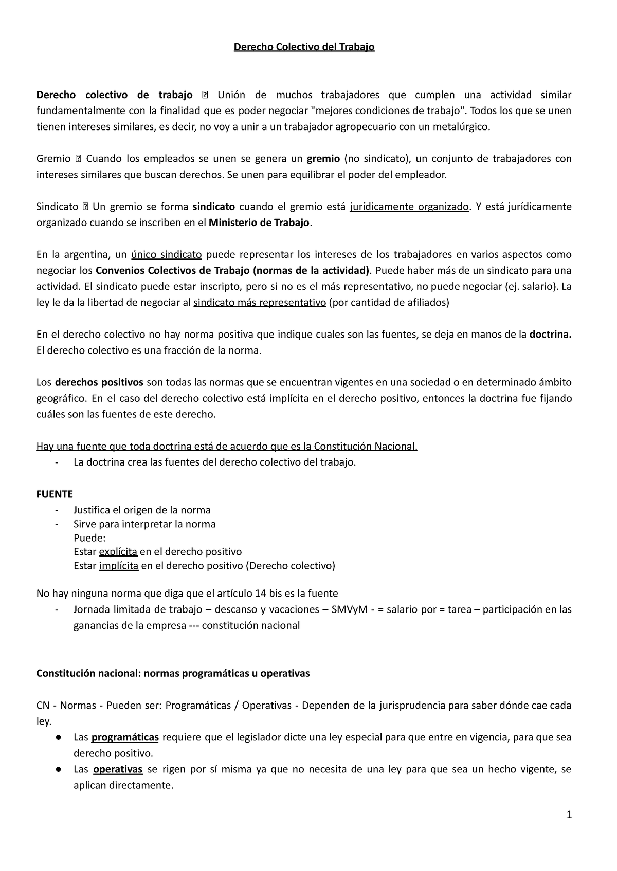 Derecho Colectivo 1er Parcial Derecho Colectivo Del Trabajo Derecho