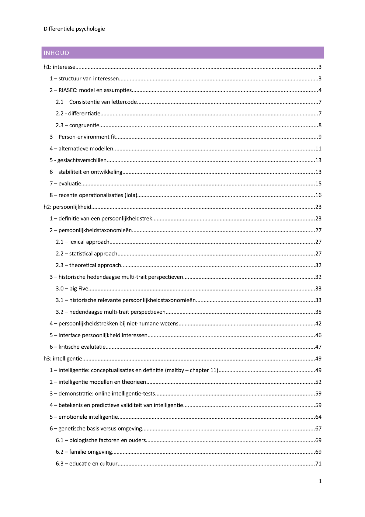 Differentiële Psychologie Samenvatting Inhoud H1 Studocu