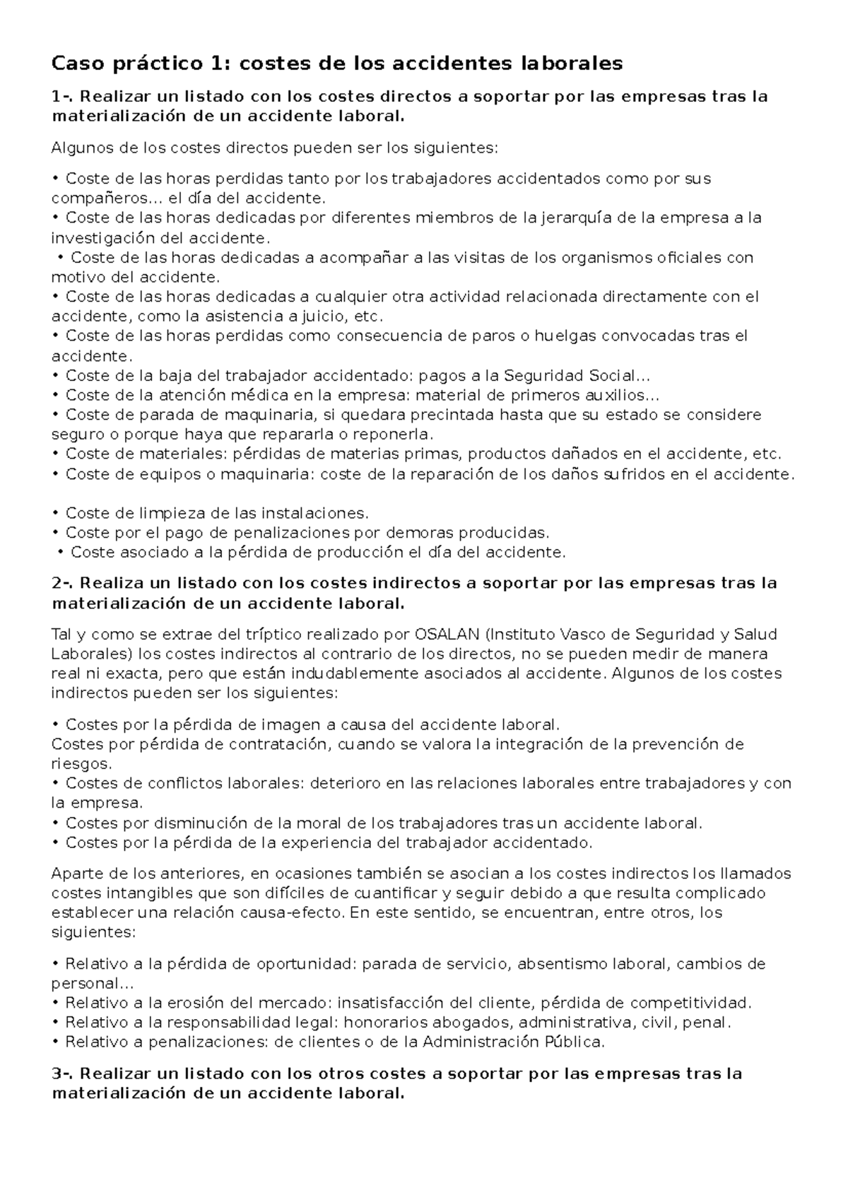 Casos Prácticos Caso Práctico 1 Costes De Los Accidentes Laborales 1